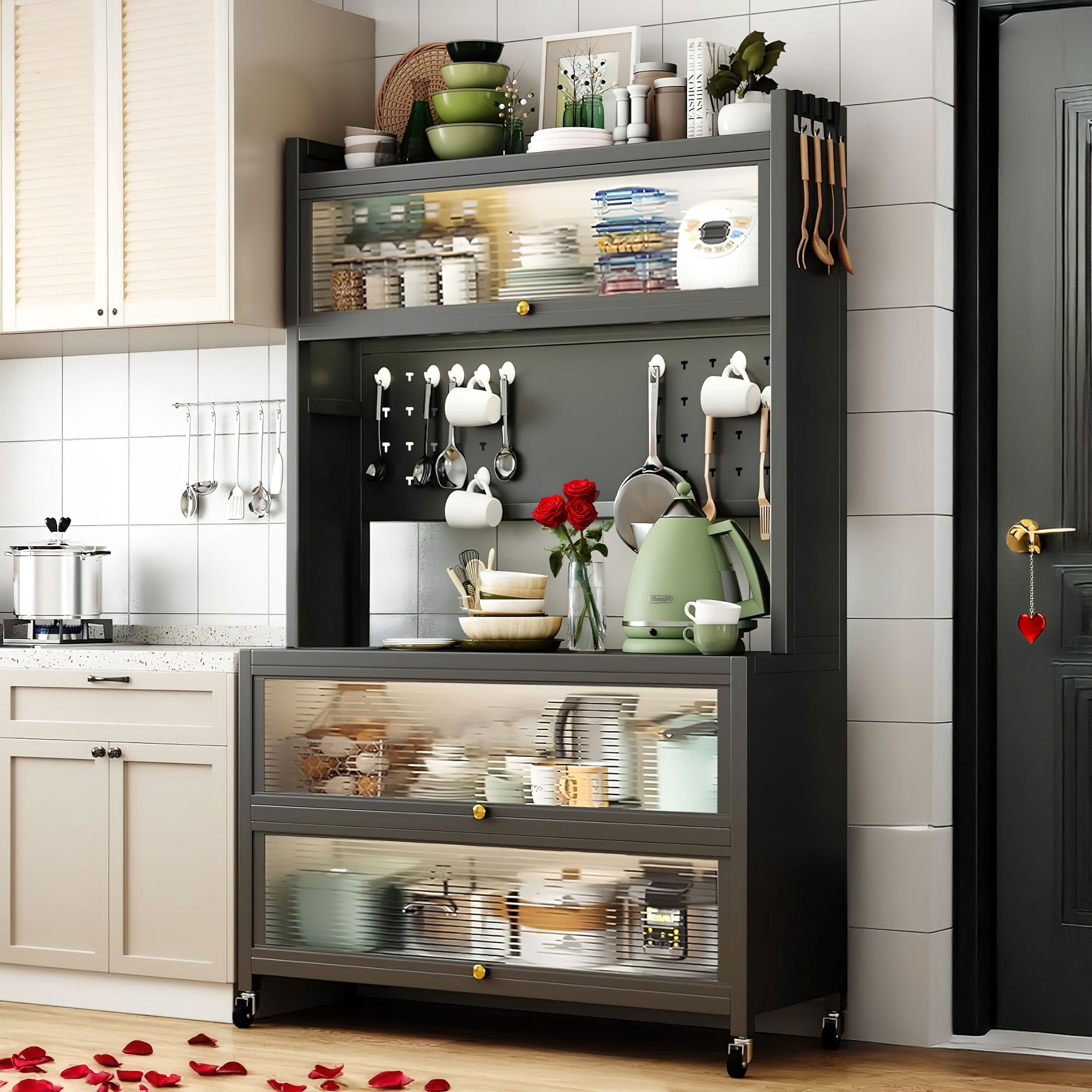 Kitchen Storage Cabinet, Bakers Rack Countertop, Microwave Oven Shelf ...