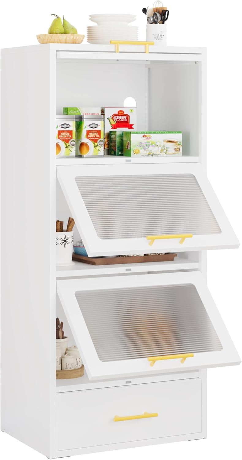 Kitchen Storage Cabinet with Flip Up Door and Drawer, 4-Tier Metal ...