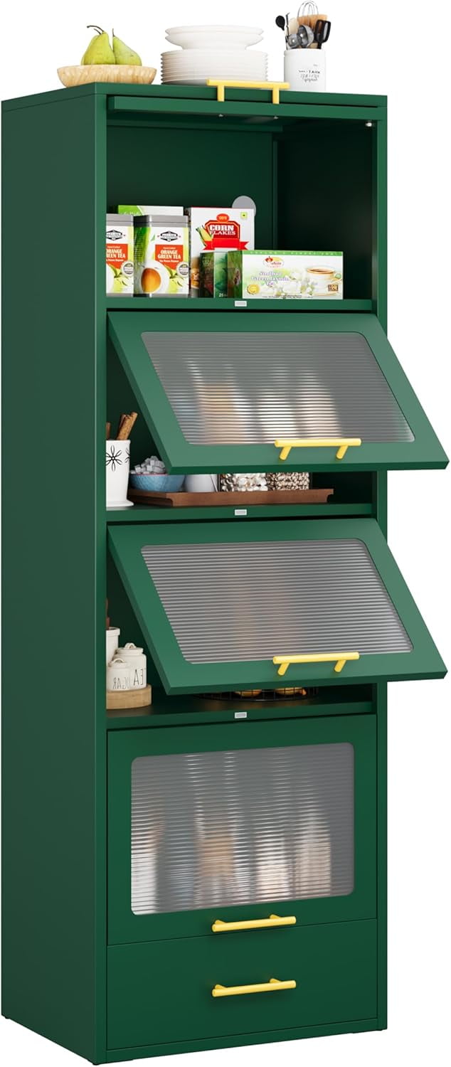 Kitchen Storage Cabinet with Flip Up Door and Drawer, 5-Tier Metal ...