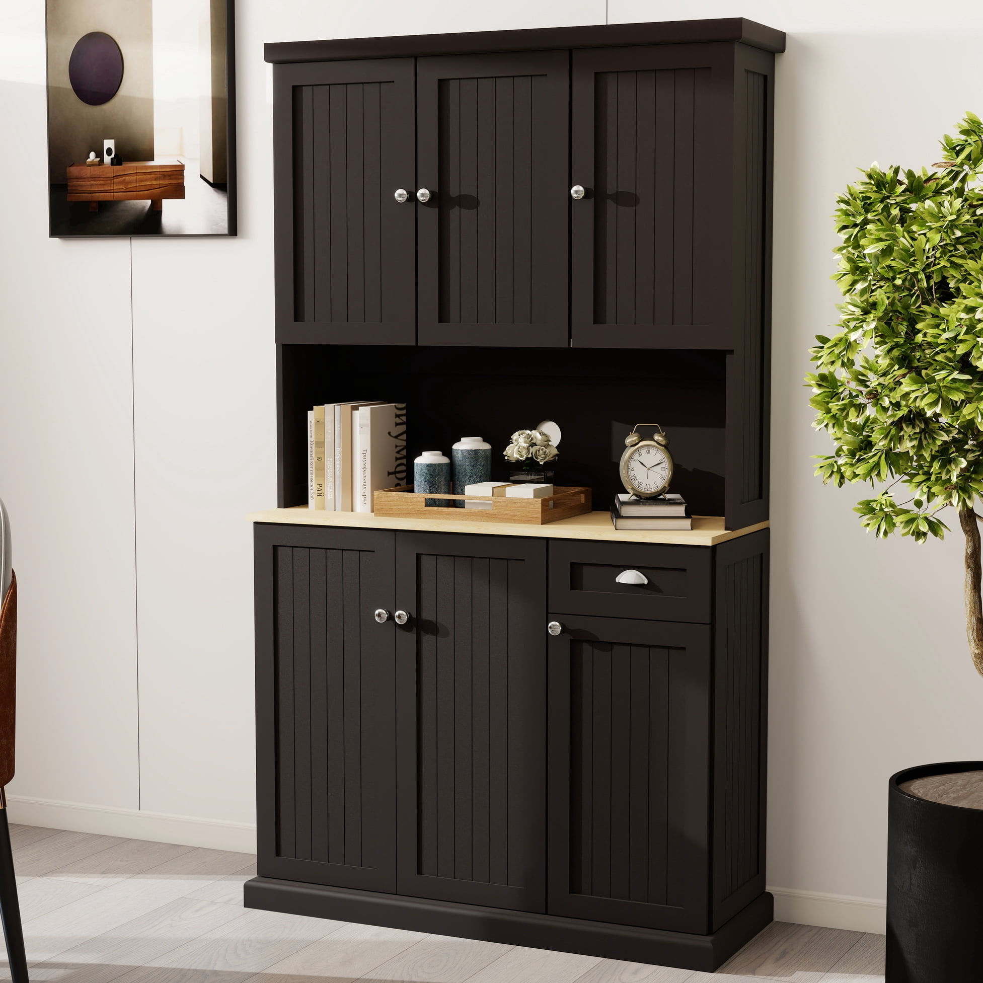Kitchen Storage Cabinet With Multiple Doors - Black. Adjustable Shelves ...