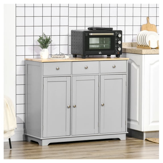 Kitchen Storage Cabinet - Sideboard, Floor Cupboard with Wood Top, 3 ...