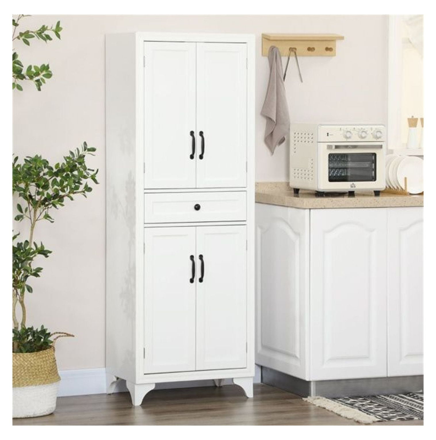 Kitchen Storage Cabinet with Drawers, White Pantry Cupboard - Modern ...