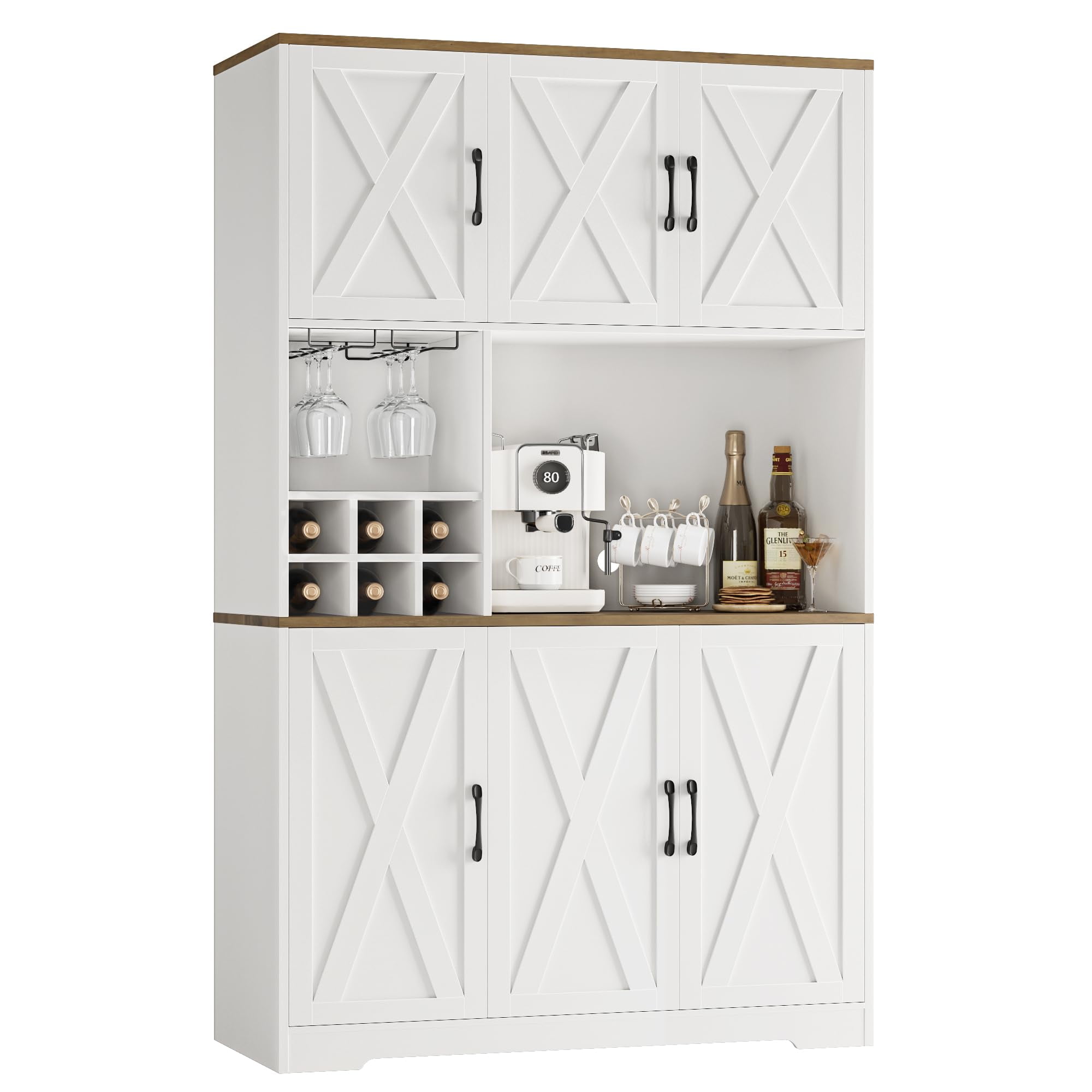 Kitchen Storage Cabinet with Microwave Shelf, 71" Farmhouse Pantry ...