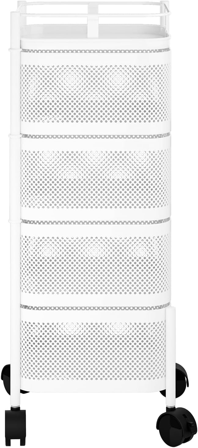 Kitchen Storage Cart, 4-Layer Square Rotating Trolley on Wheels, Fruit ...