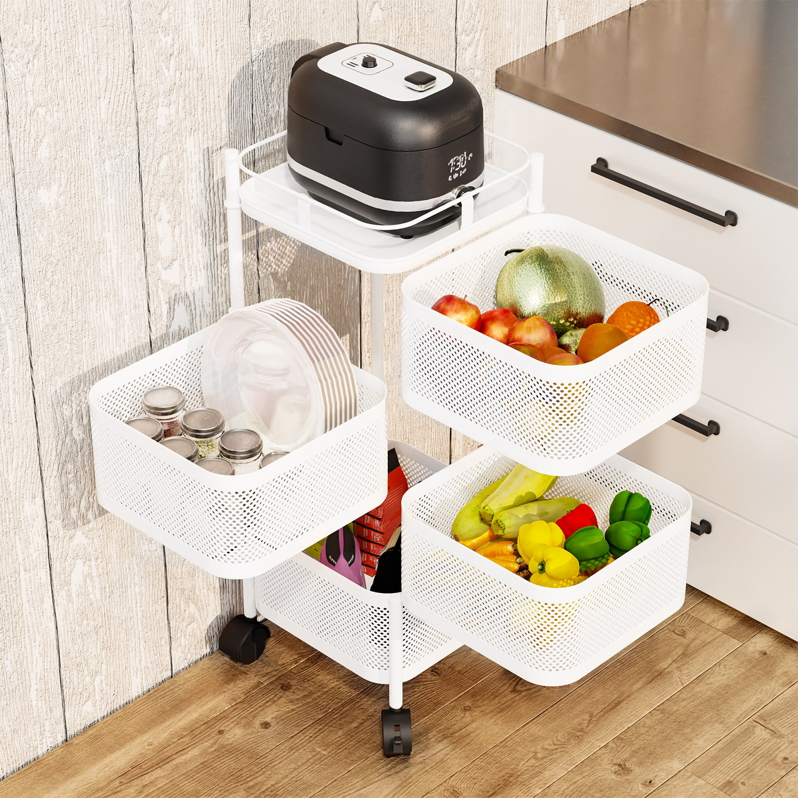 Kitchen Storage Cart, 5-Layer Kitchen Trolley on Wheels, Rotating ...
