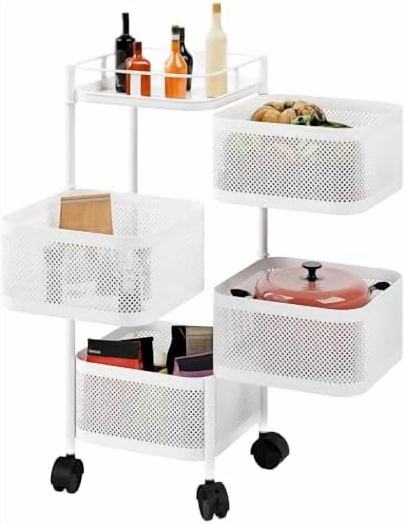 Kitchen Storage Cart,Fruit and Vegetable Storage Cart, Rotating Trolley ...