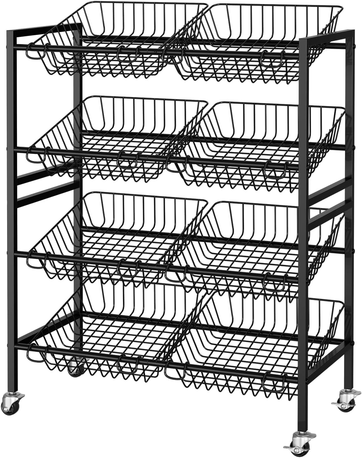 Kitchen Storage Cart, Rolling Snack Cart, 25.2''W 4 Tier Fruit Basket ...
