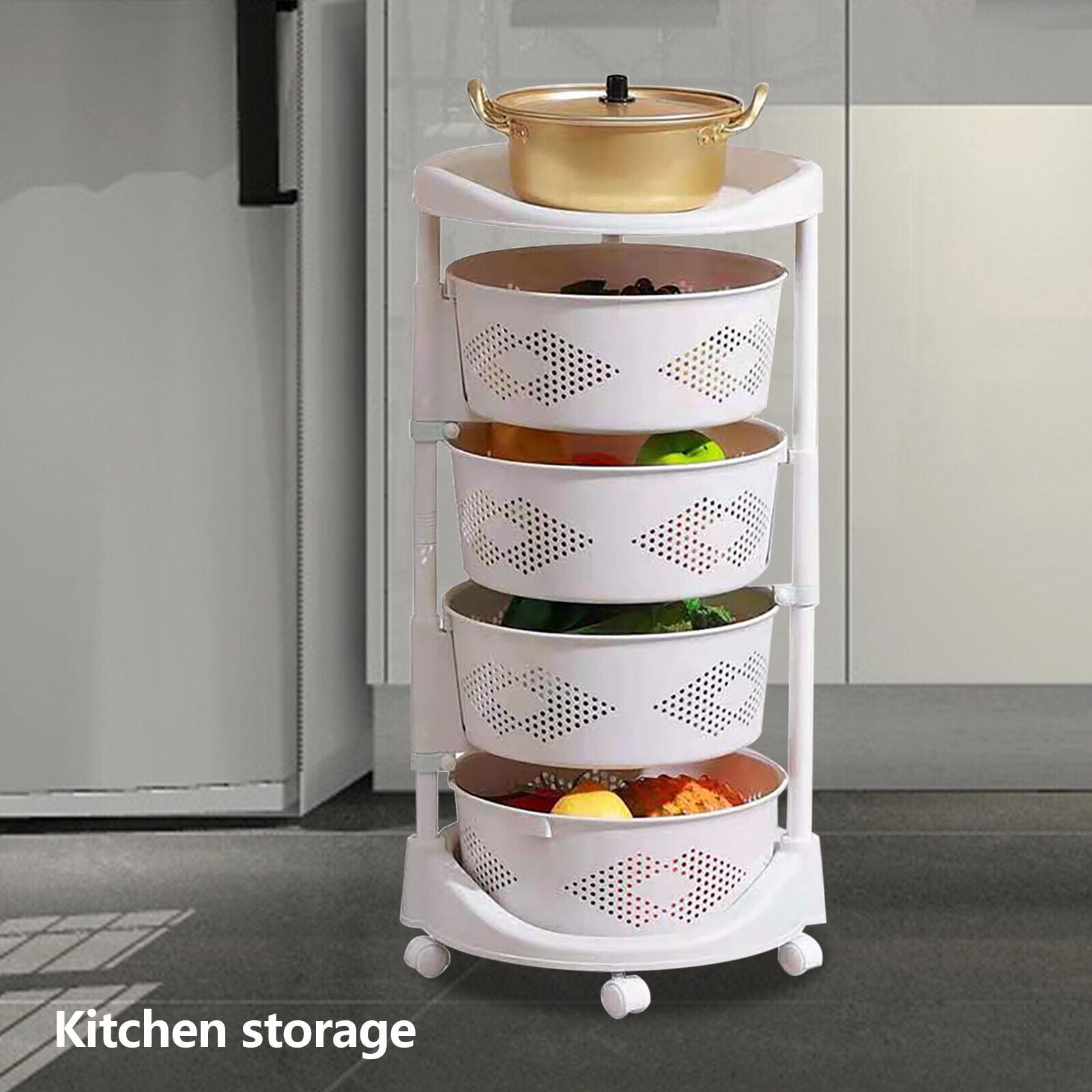 Kitchen Storage Cart Rotating Basket Vegetable Rack Four-Layer Storage ...