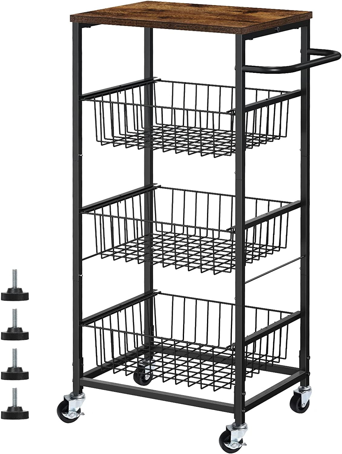 Kitchen Storage Cart on Wheels 4 Tier Utility Rolling Cart with Baskets ...