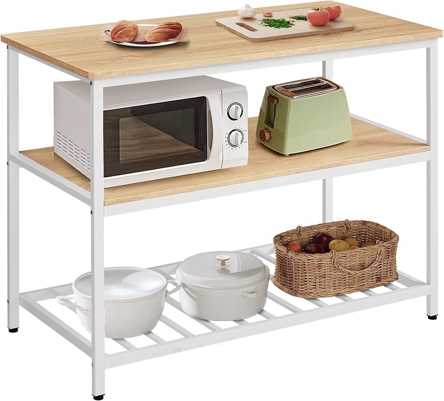 Vasagle Kitchen Storage Island with 3-Tier Open Shelves and Worktop ...