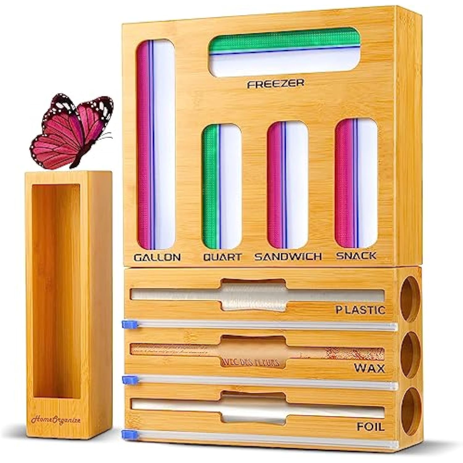 Kitchen Storage Organizer with Foil & Plastic Wrap Dispenser - 9-in-1 ...