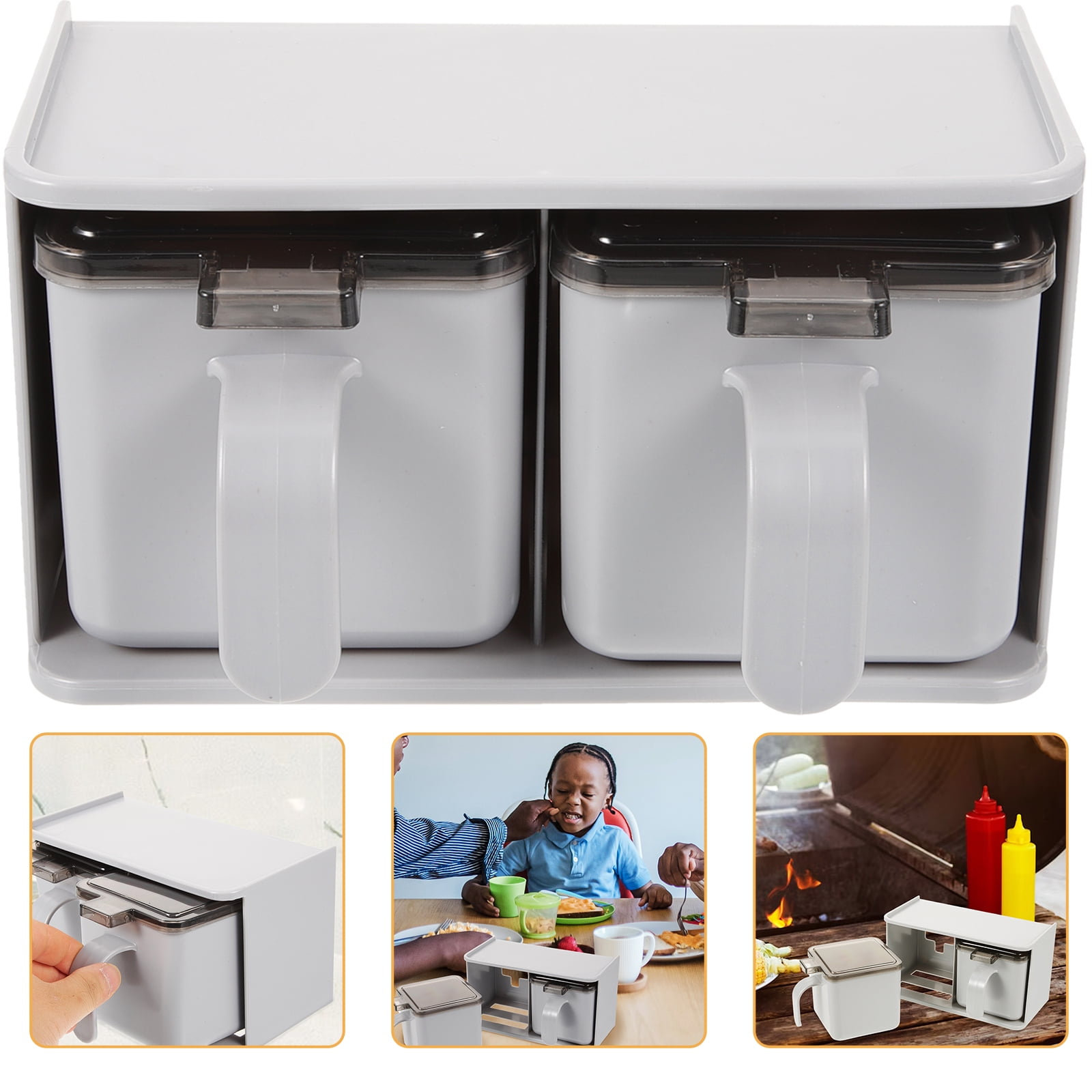 Kitchen Storage Organizing Salt Container with Lid and Spoon Small ...