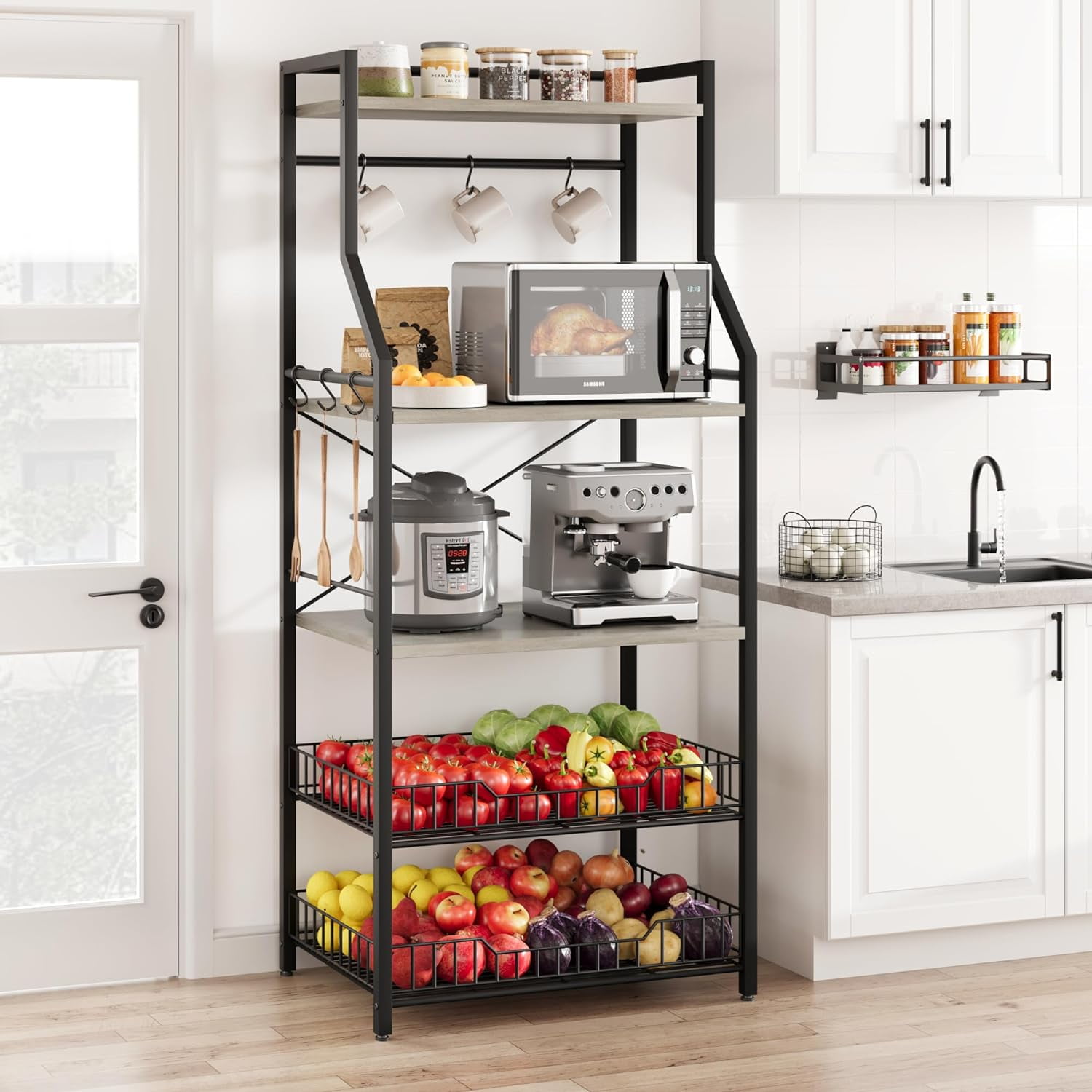 Kitchen Storage Rack, 5 Tier Microwave Stand With 2 Large Wire Basket ...