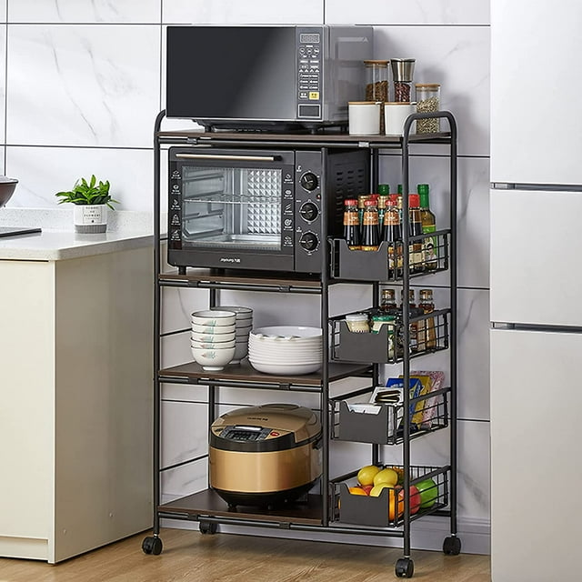 Kitchen Storage Rack Utility Microwave Oven Stand Storage Shelf + Push ...