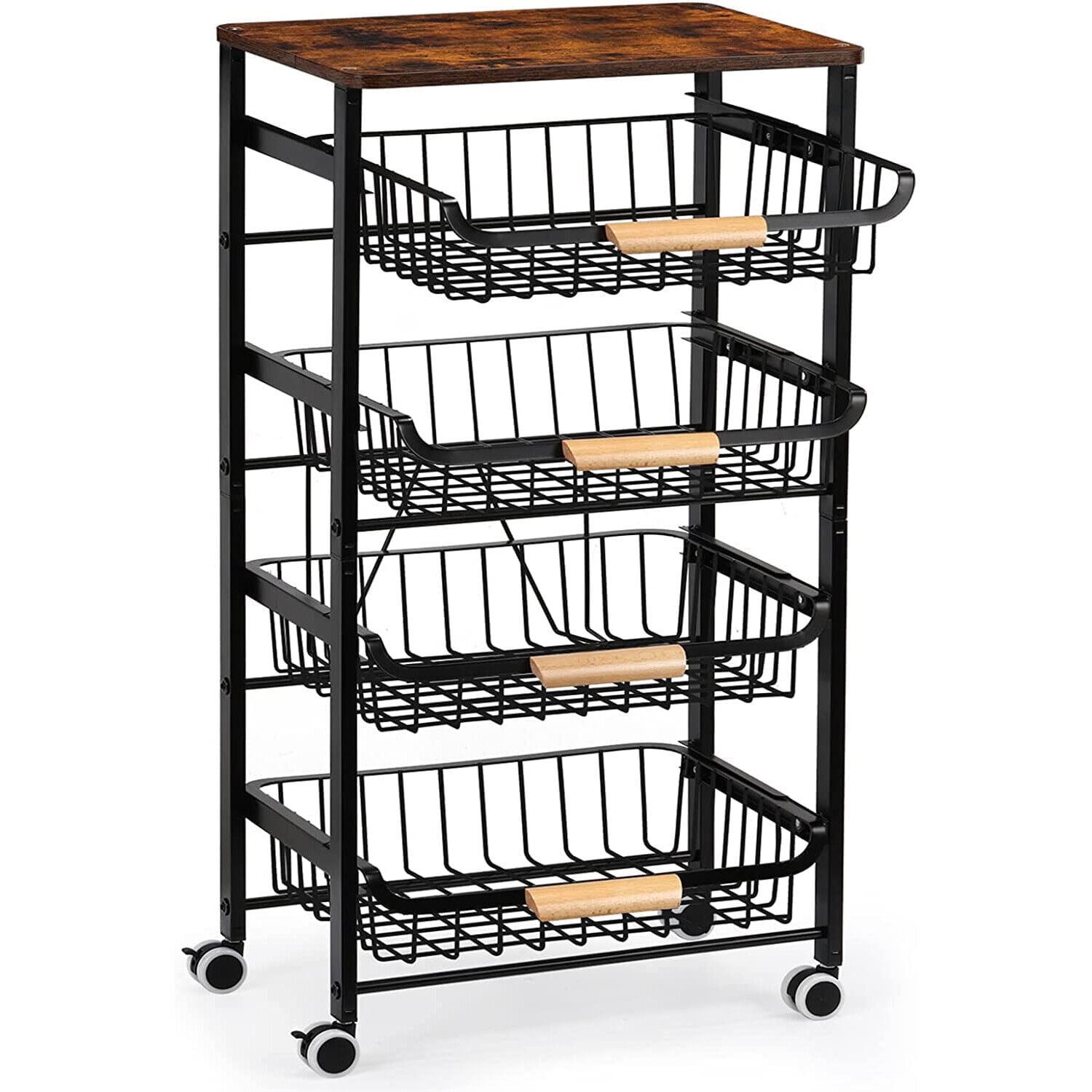Kitchen Storage Rolling Cart Metal Wire Basket w/Lockable Wheels for ...