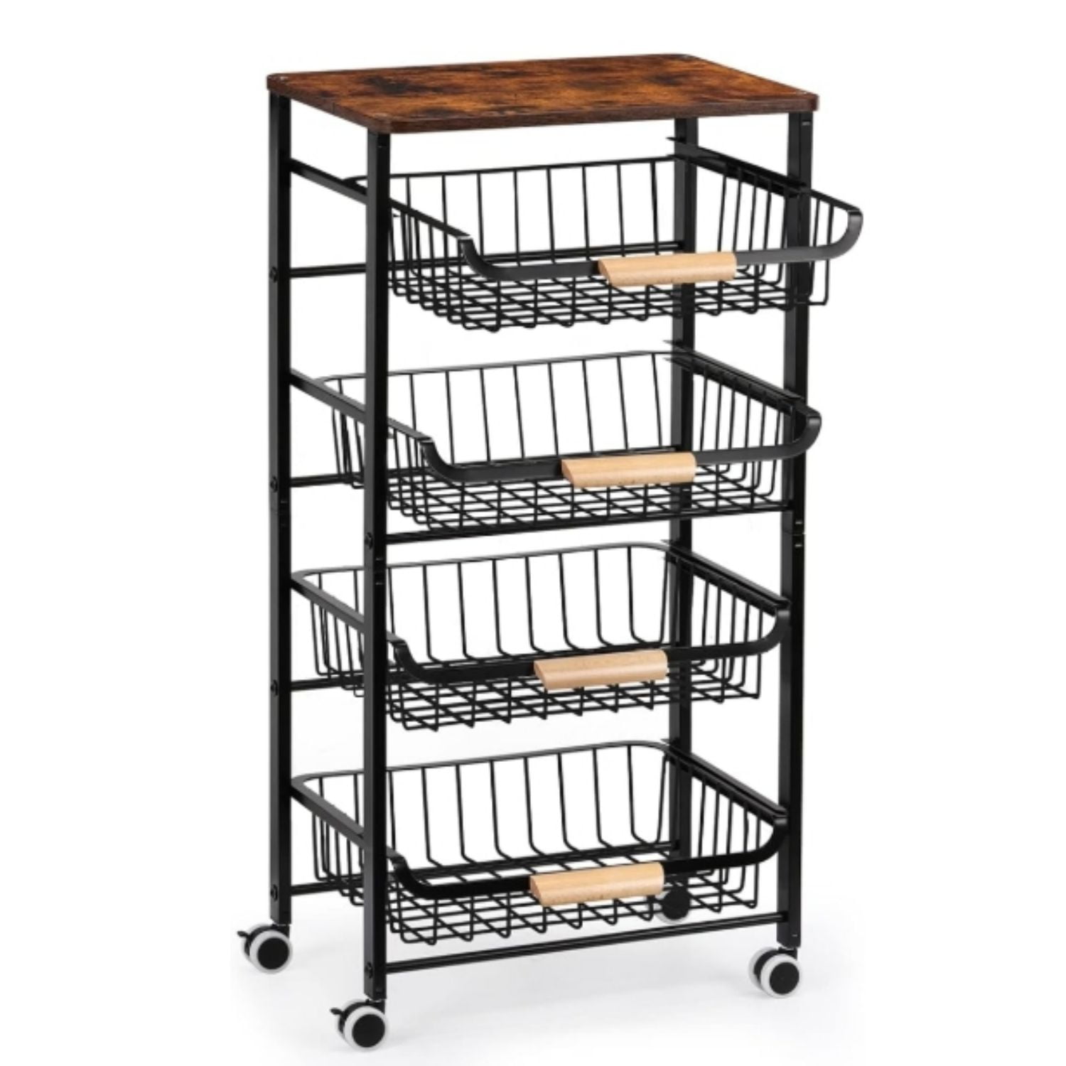 Kitchen Storage Rolling Cart on Wheels, 5 Tier Metal Rolling Utility ...