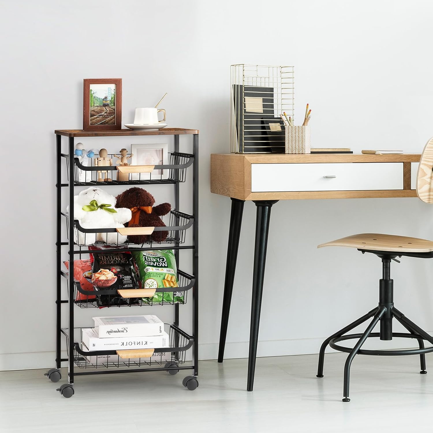 Kitchen Storage Rolling Cart on Wheels, 5 Tier Metal Rolling Utility ...