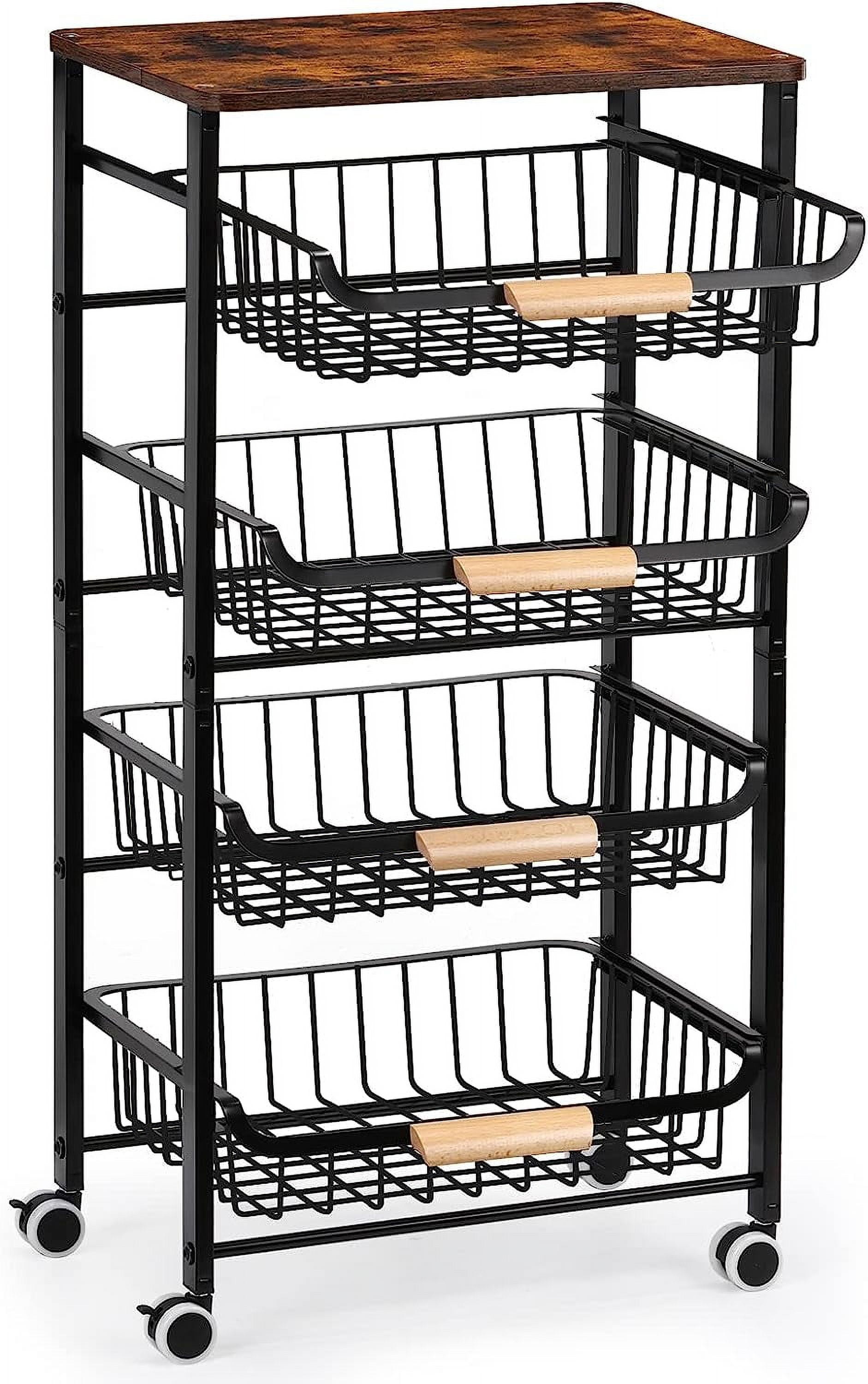 Kitchen Storage Rolling Cart on Wheels, 5 Tier Metal Rolling Utility ...