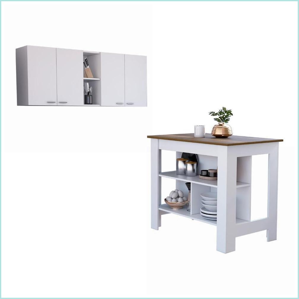 Kitchen Storage Set, Modern 2-Piece with Wall Cabinet & Island, 7-Shelf ...