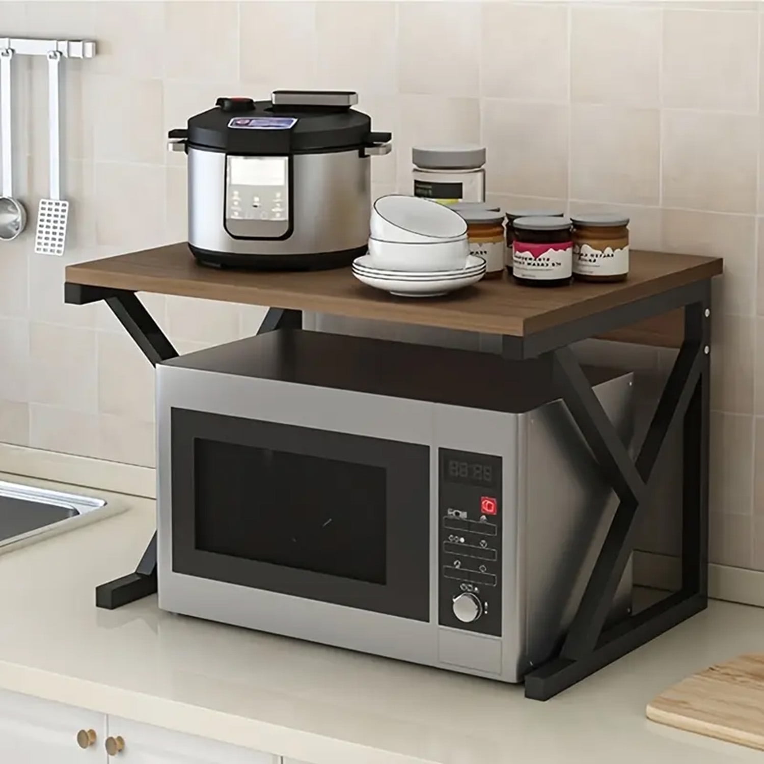 Kitchen Storage Shelf, 2-Tier Multi-Purpose Microwave Oven Rack for ...