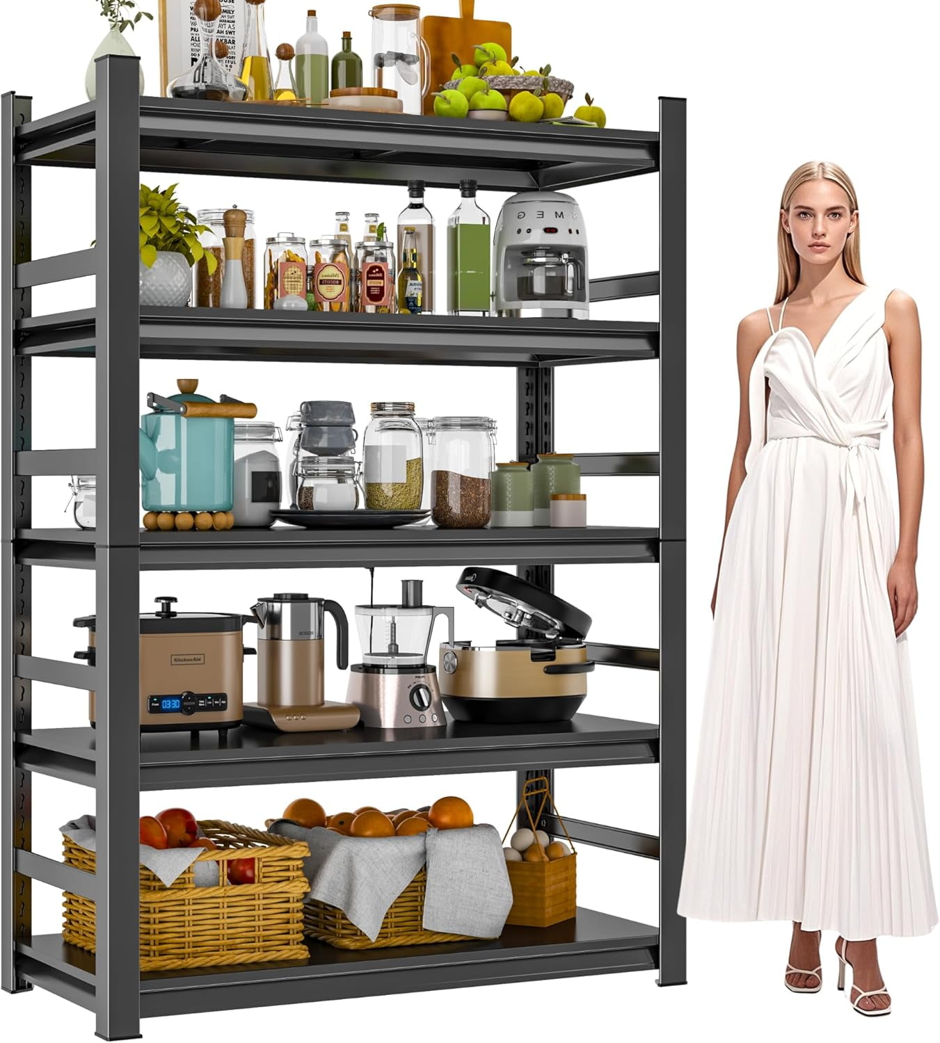 Kitchen Storage Shelves, 72" H × 48" W Heavy Duty Shelving Unit, 5-Tier ...