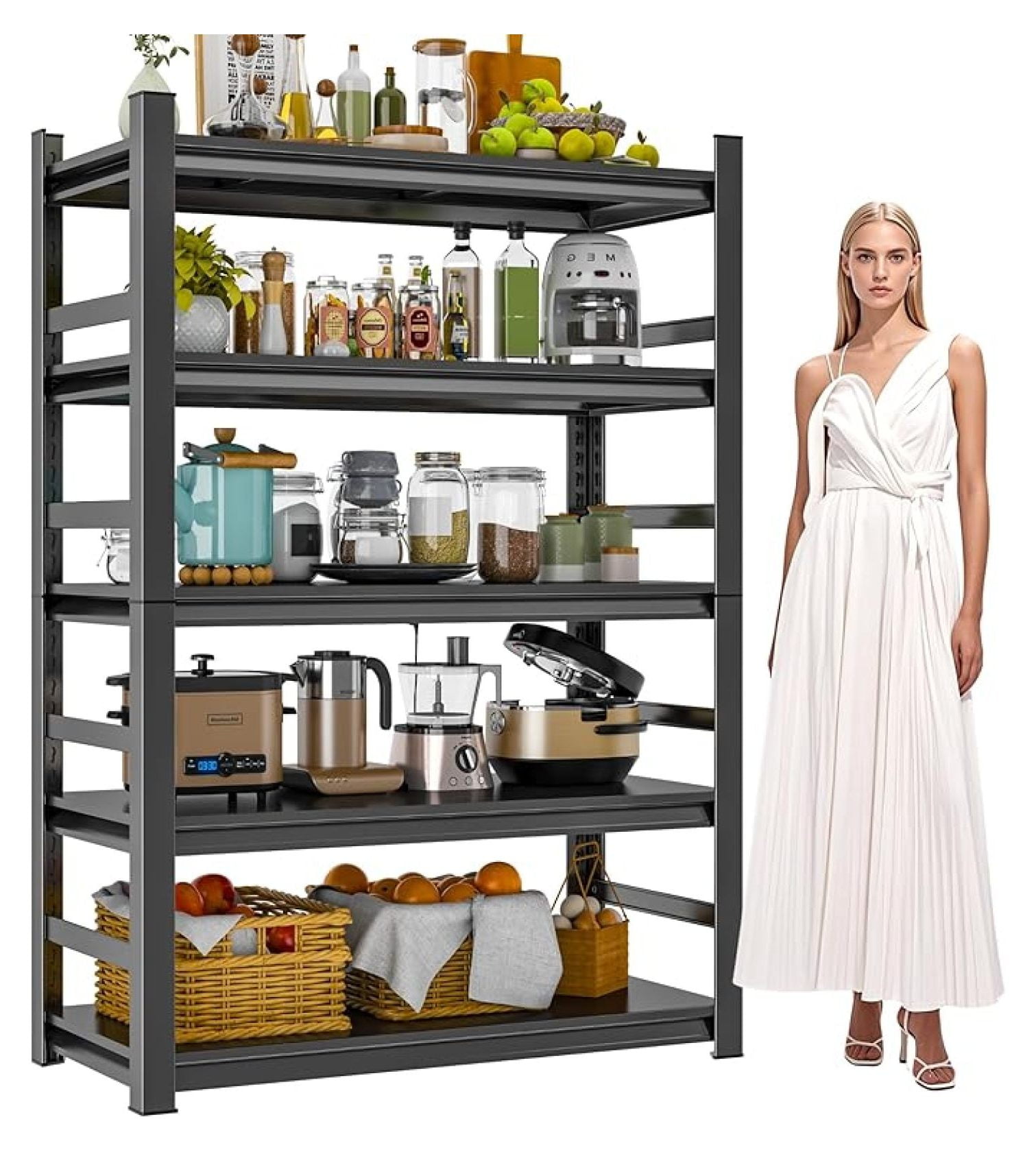 Kitchen Storage Shelves, 72" H × " W Heavy Duty Shelving Unit, 5-Tier ...