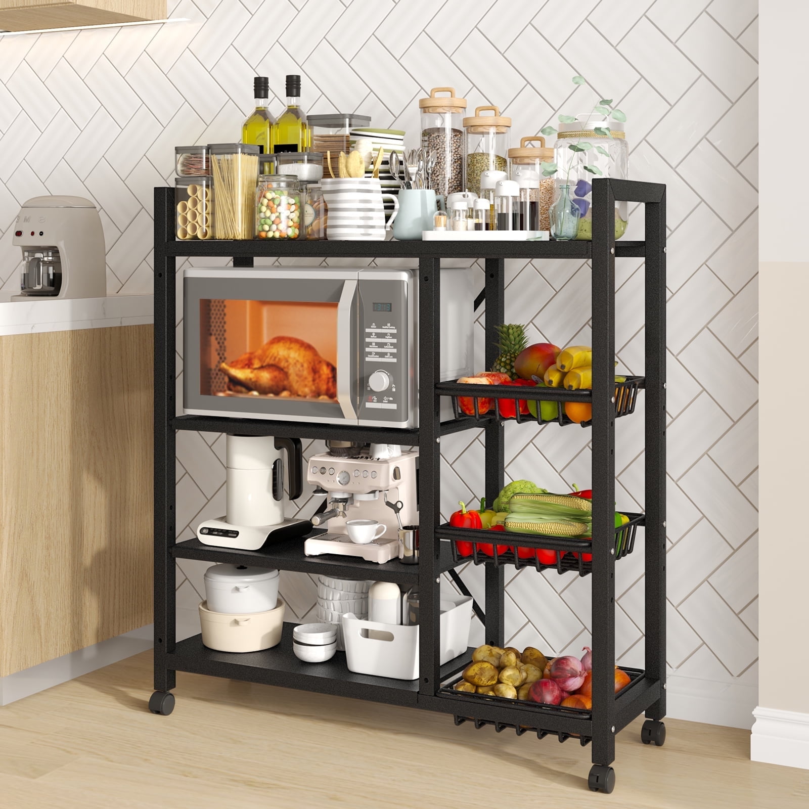 Kitchen Storage Shelves, Adjustable 4-Tier Metal Kitchen Shelves ...