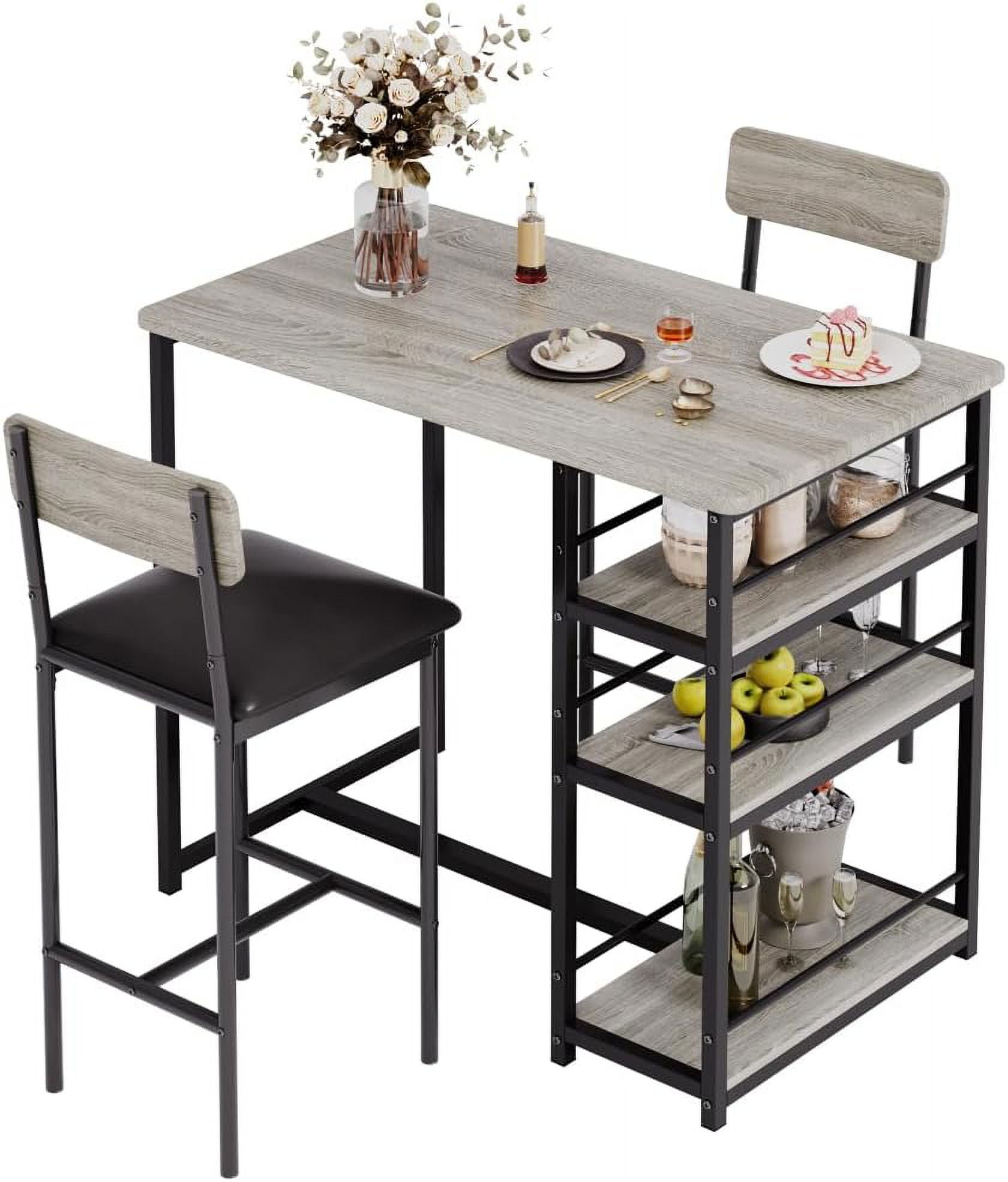 Small High Top Kitchen Storage Table and Chair Set, Space-Saving Design ...
