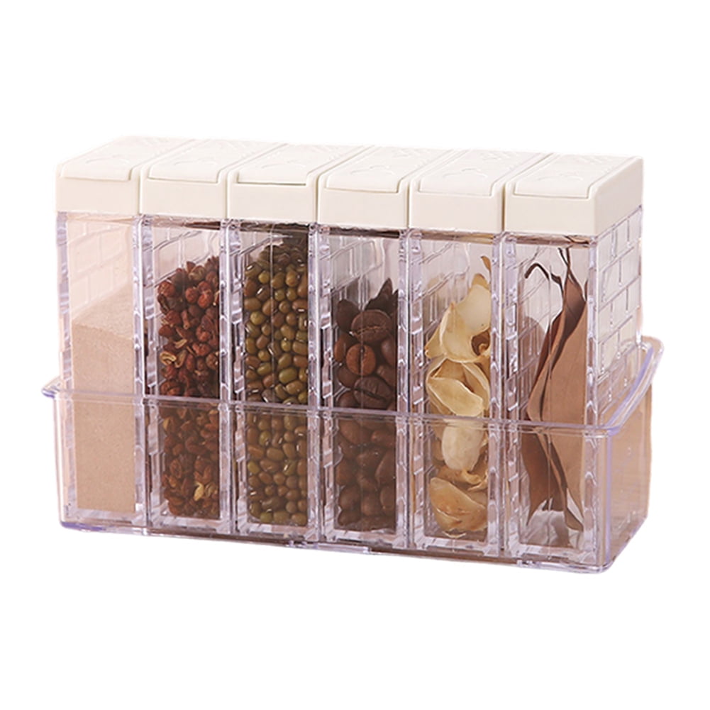 Kitchen Storage Two-Way Opening Set Spice Jars Square Shape Seasoning ...