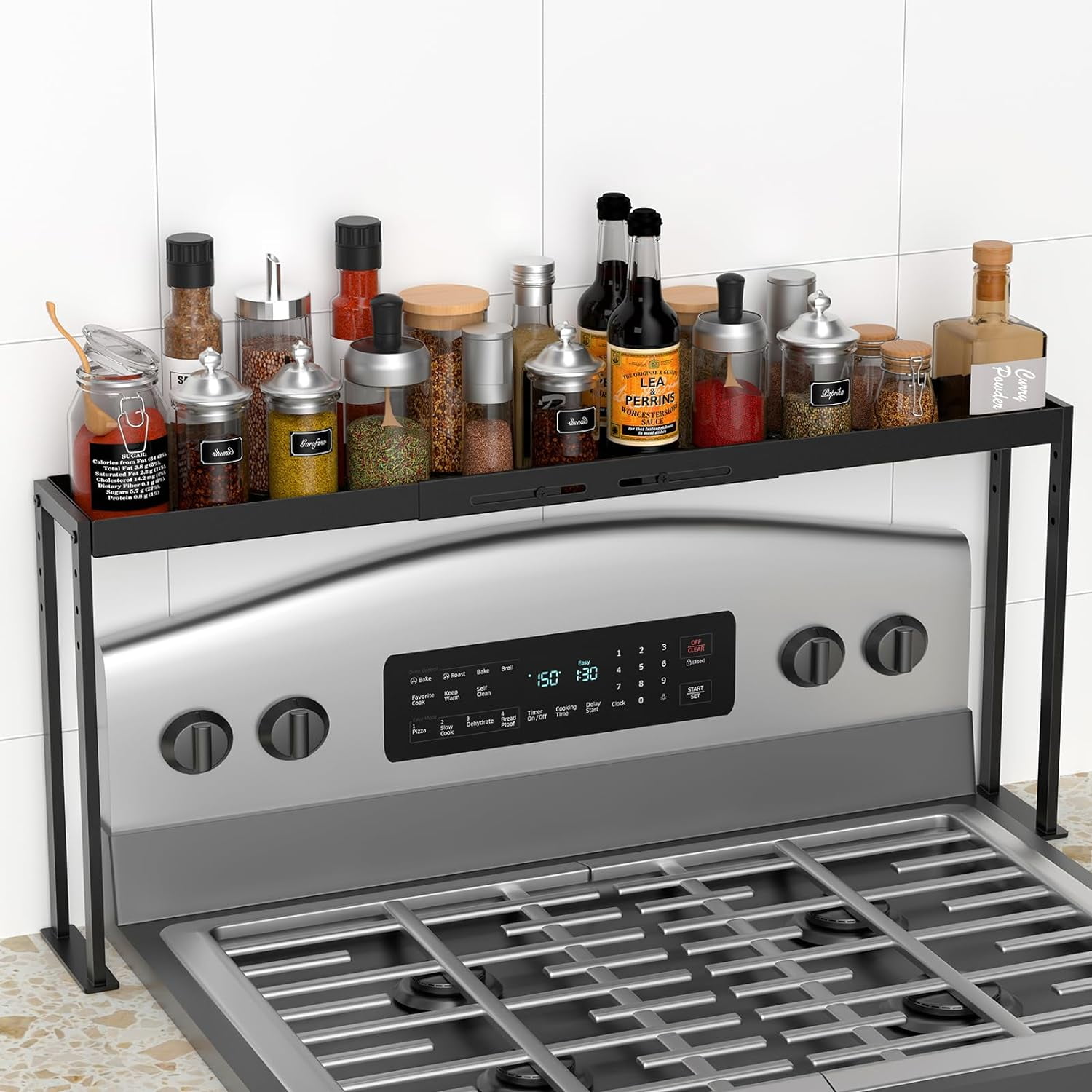 Kitchen Stove Top Shelf, Over Spice Rack Shelf for Stove, Stainless ...