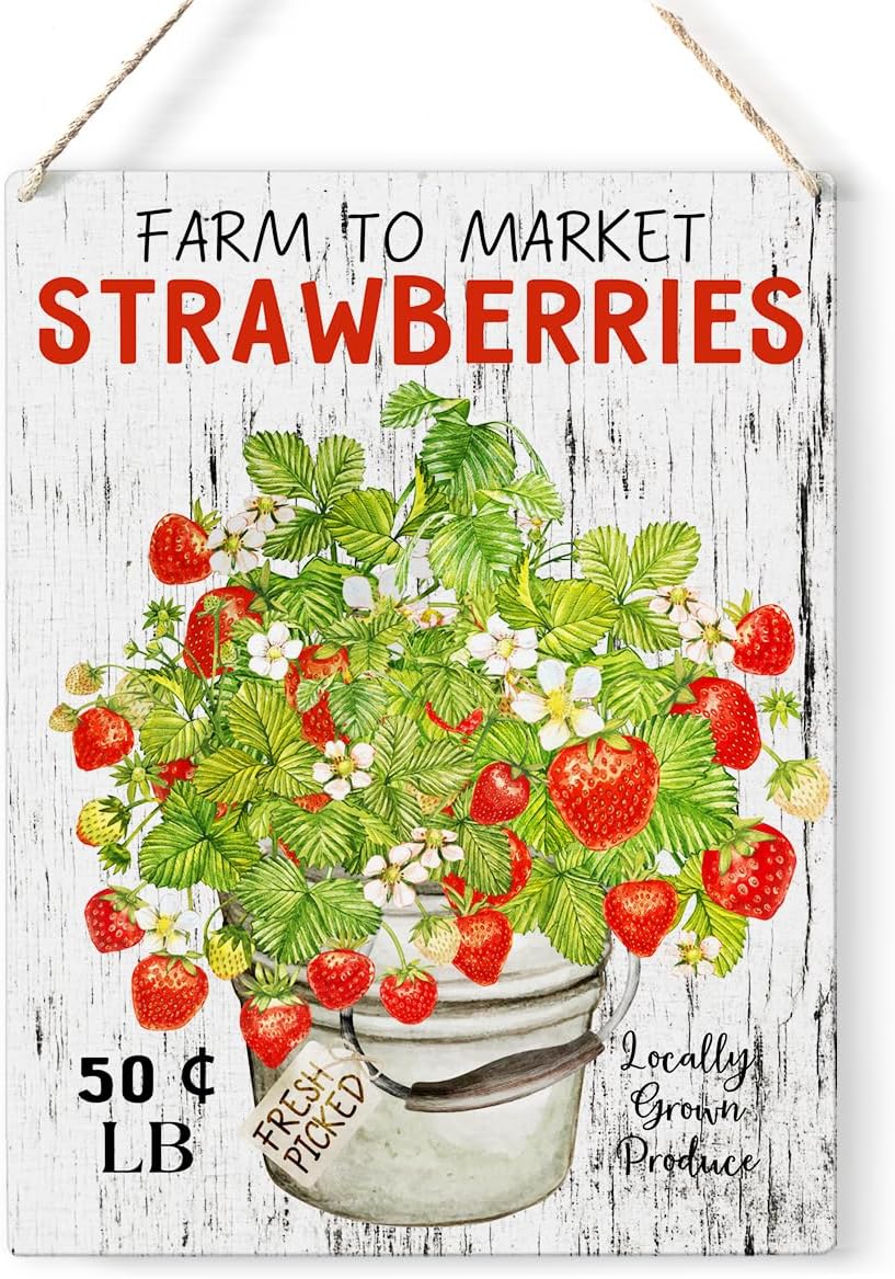 Kitchen Strawberry Wood Sign Strawberries Market Wooden Signs Rustic ...