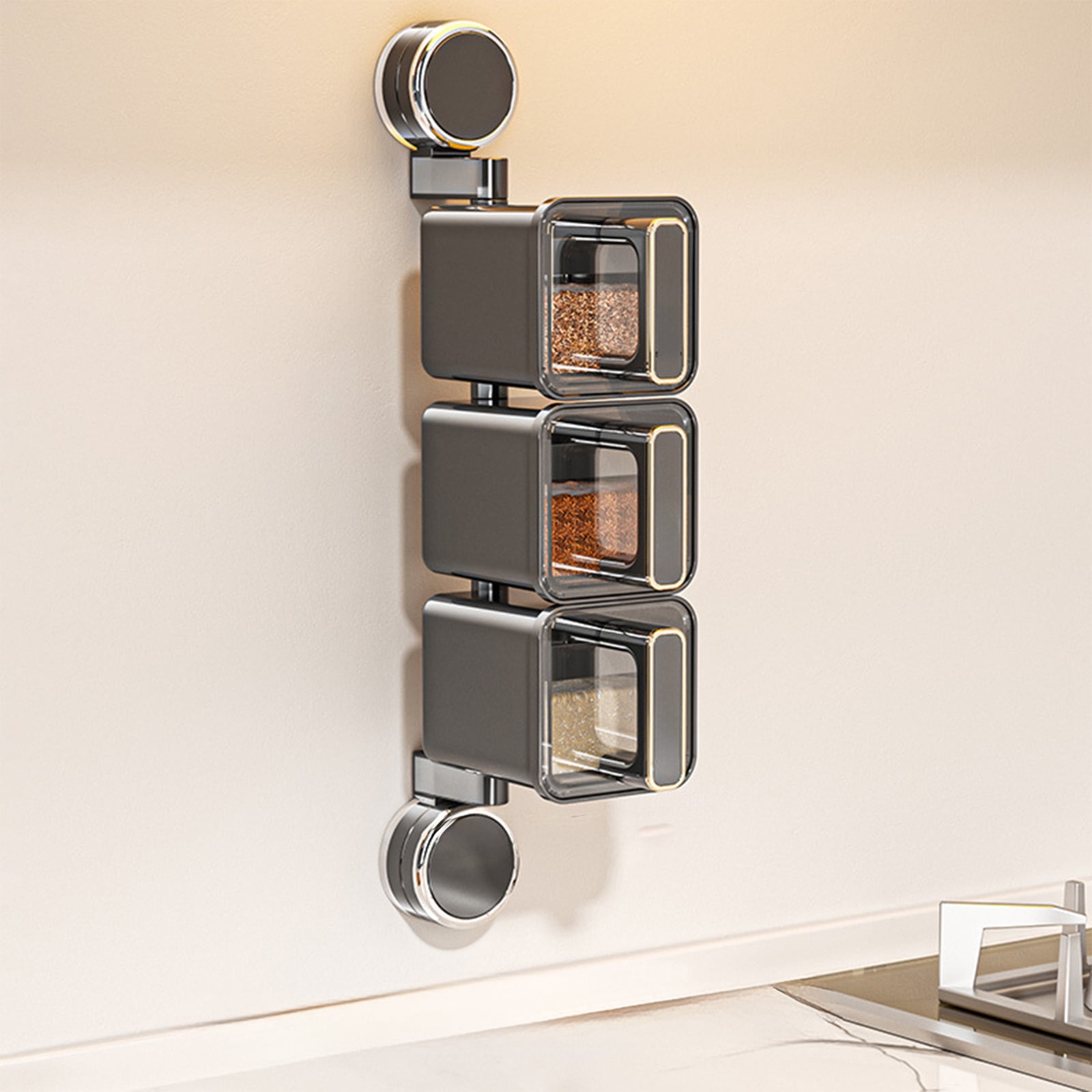 Kitchen Suction Cup Rotating Seasoning Box Wall Mounted Sealed Spice ...