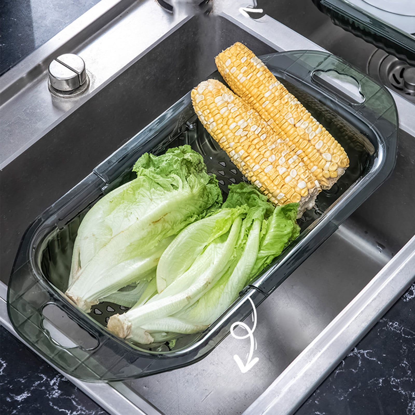 Kitchen Supply - Over The Sink Stainless Steel Retractable Kitchen Sink Basket - Wash Vegetables ...