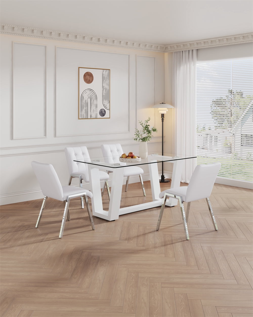 Kitchen Table and Chair Set, Modern Rectangular Dining Table and 4 ...