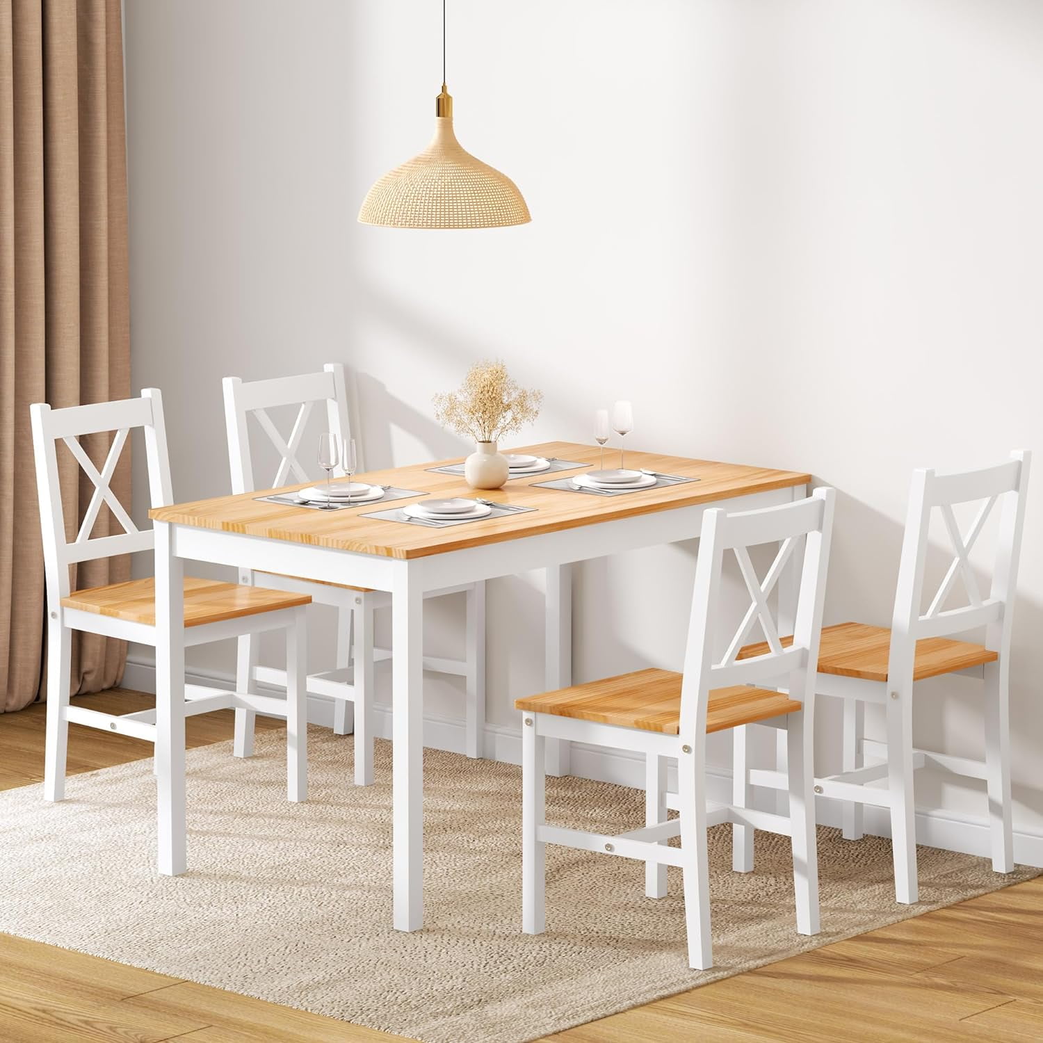 Kitchen Table and Chairs for 4, Space-Saving 5-Piece Wood Kitchen ...
