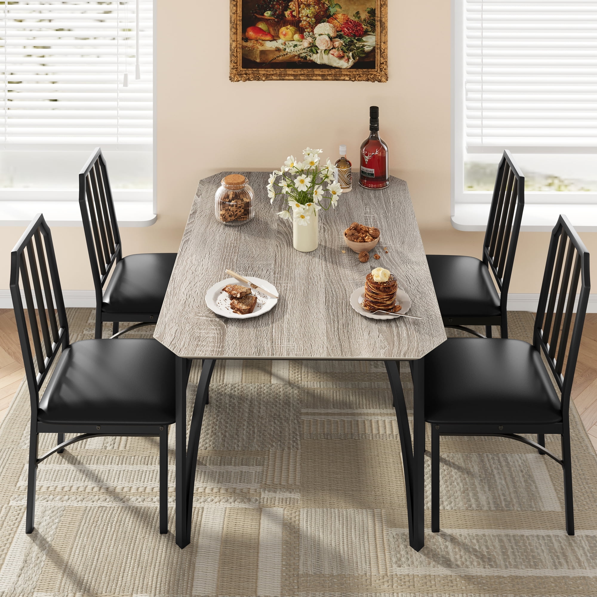 Kitchen Table and Chairs, Dining Table Set with 2/4 Upholstered Chairs ...
