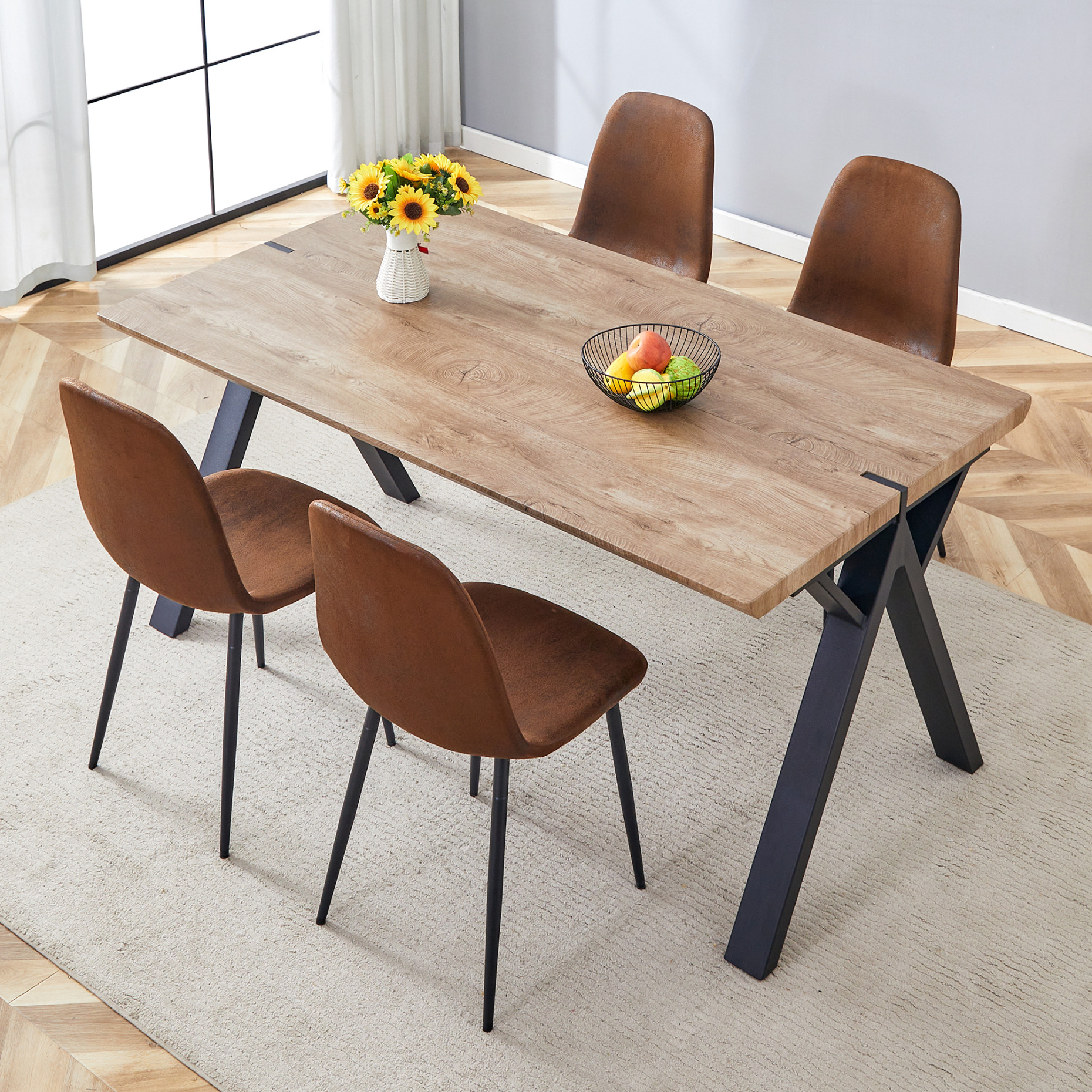 Kitchen Table Chairs Set, Wood-Textured MDF Dining Room Table with 4 ...