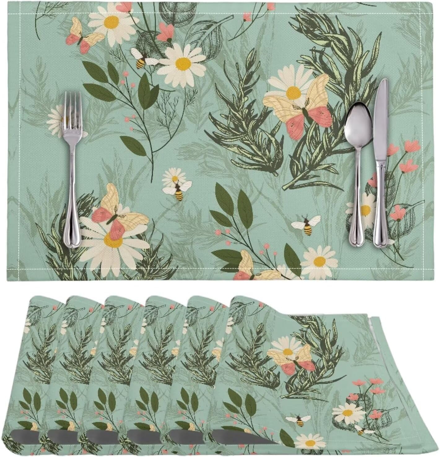 Kitchen Table Mats Set of 6, Woven Texture Carpet Washable Kitchen ...