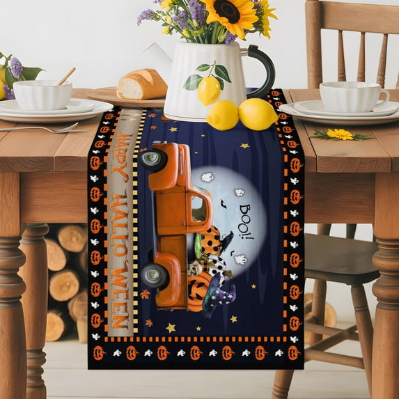 Kitchen Table Runner 70 Inches Long, Farmhouse Truck Pumpkin Ghost ...