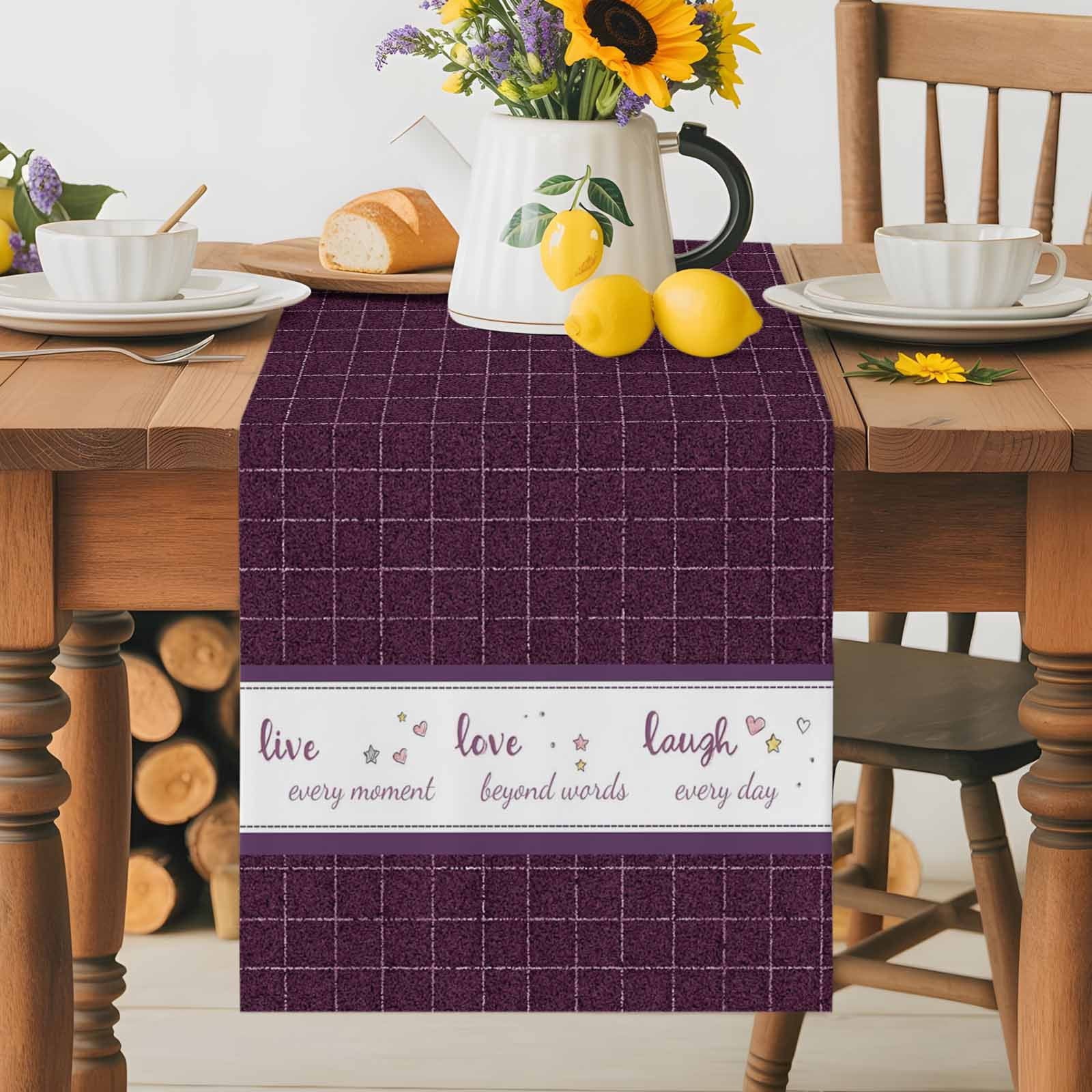 Kitchen Table Runner 70 Inches Long, Vintage Purple Plaid Stripes ...