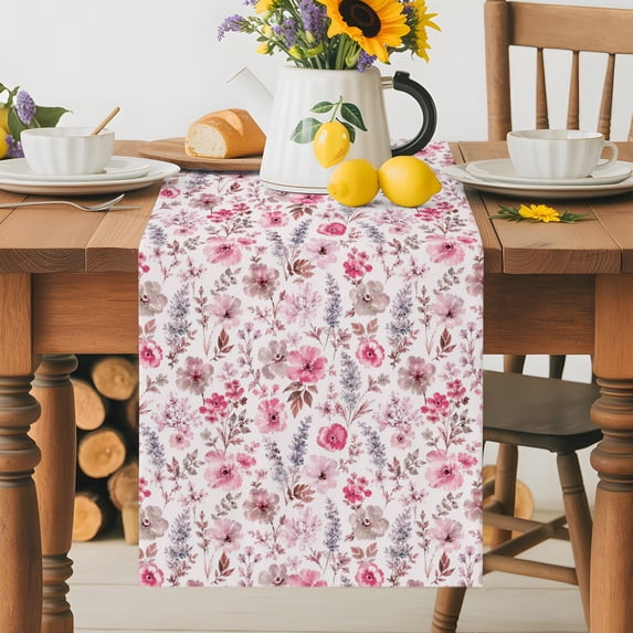 Kitchen Table Runner 72 Inches Long, Pastoral Pink Flower Leaf Cotton ...