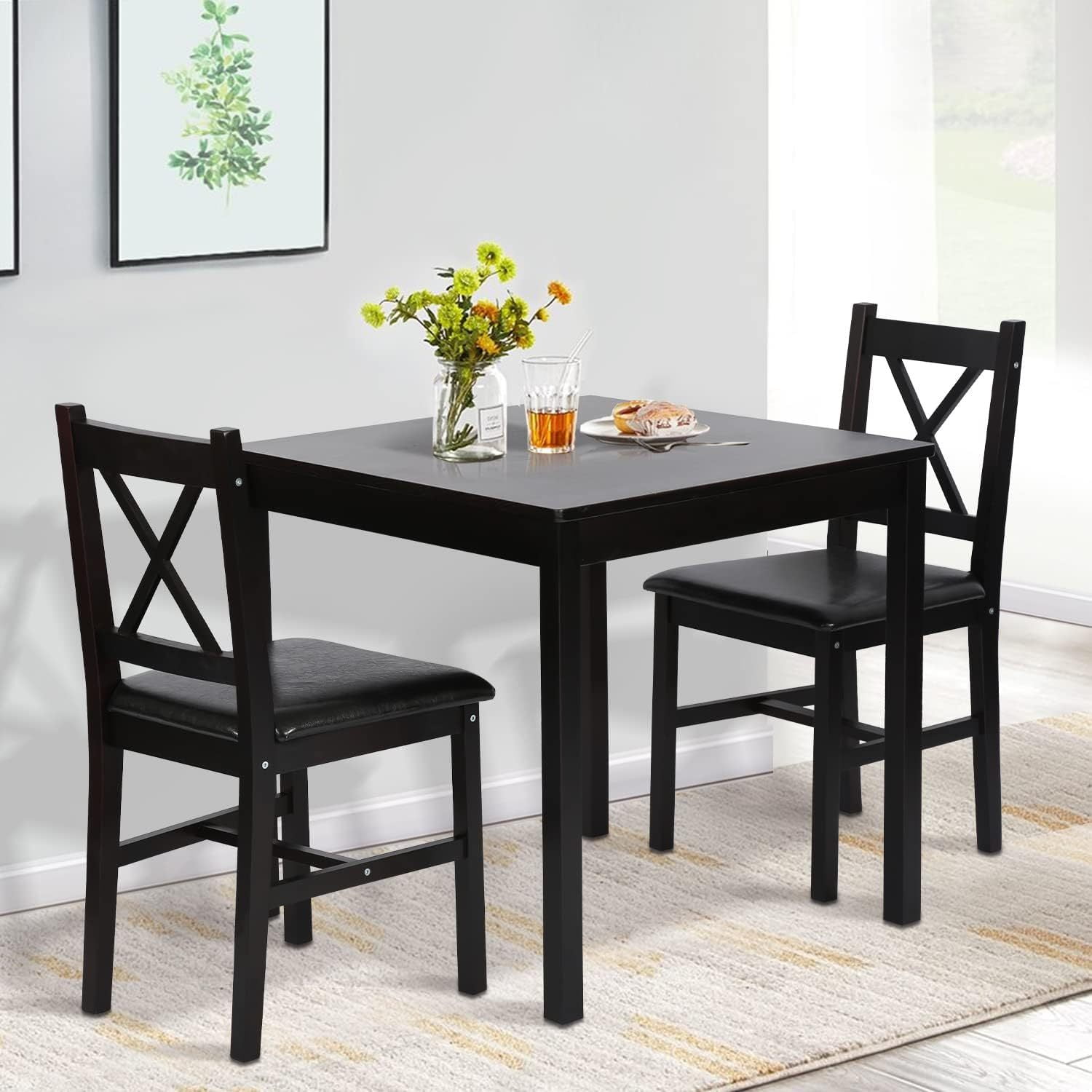 Kitchen Table Set for 2, 3 Piece Wooden Dining Table Set with 2 Chairs ...
