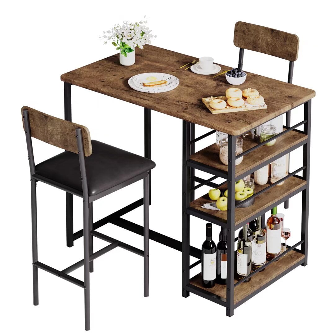 Kitchen Table Set, 3-Piece Bar Table and Chairs Set, Rustic Brown ...