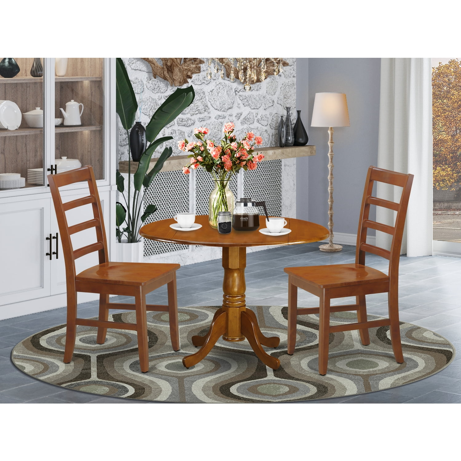 Kitchen Table Set-Dining Table And 2 Microfiber Kitchen Chairs-Finish ...