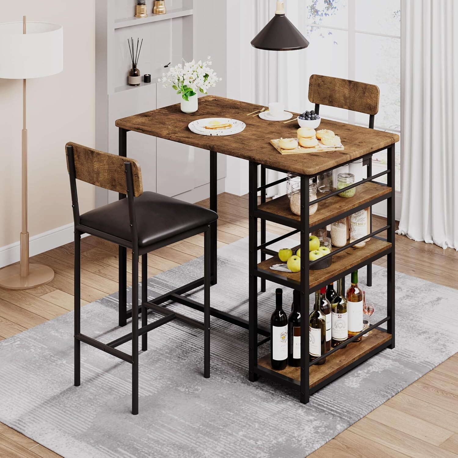 Kitchen Table Set, Dining Table and Chairs for 2 with Storage Shelf ...