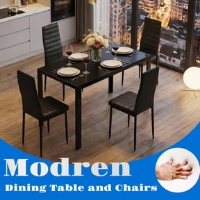 Lofka, Dining Table Set for 6, Black PU Leather Chairs, 7 Piece ...
