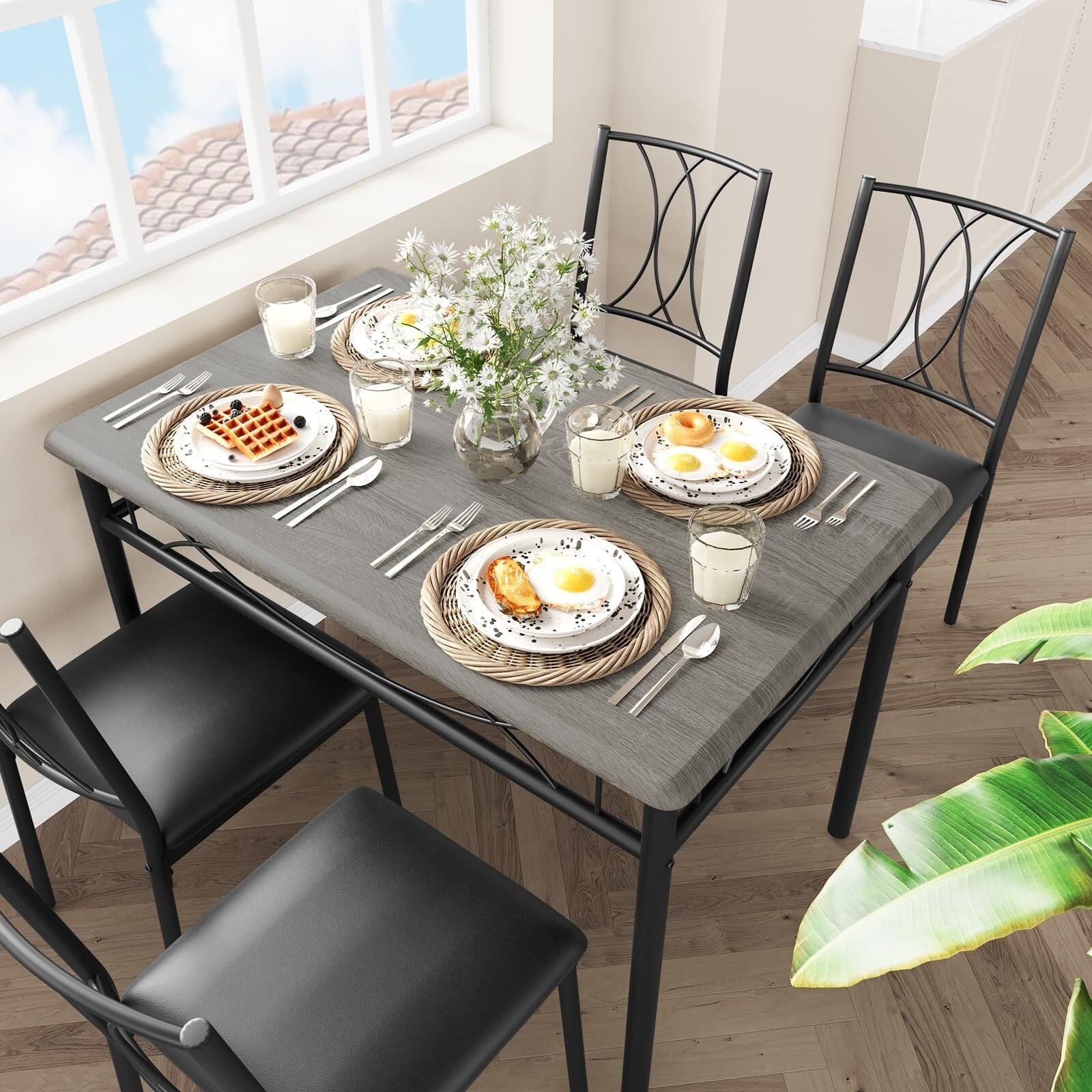 Kitchen Table and Chairs for 4, Dining Table Set for 4 Grey - Walmart.com