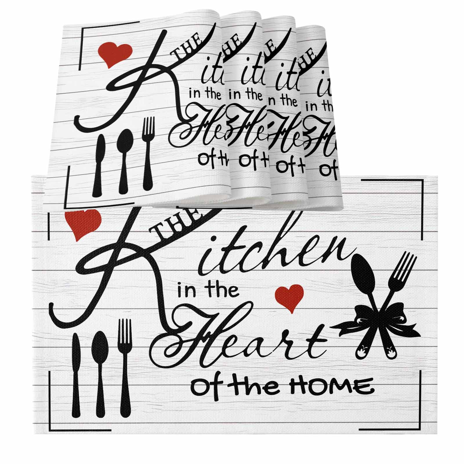 Kitchen Tableware Placemats for Dinning Table Set of 6, Red Love Heart ...