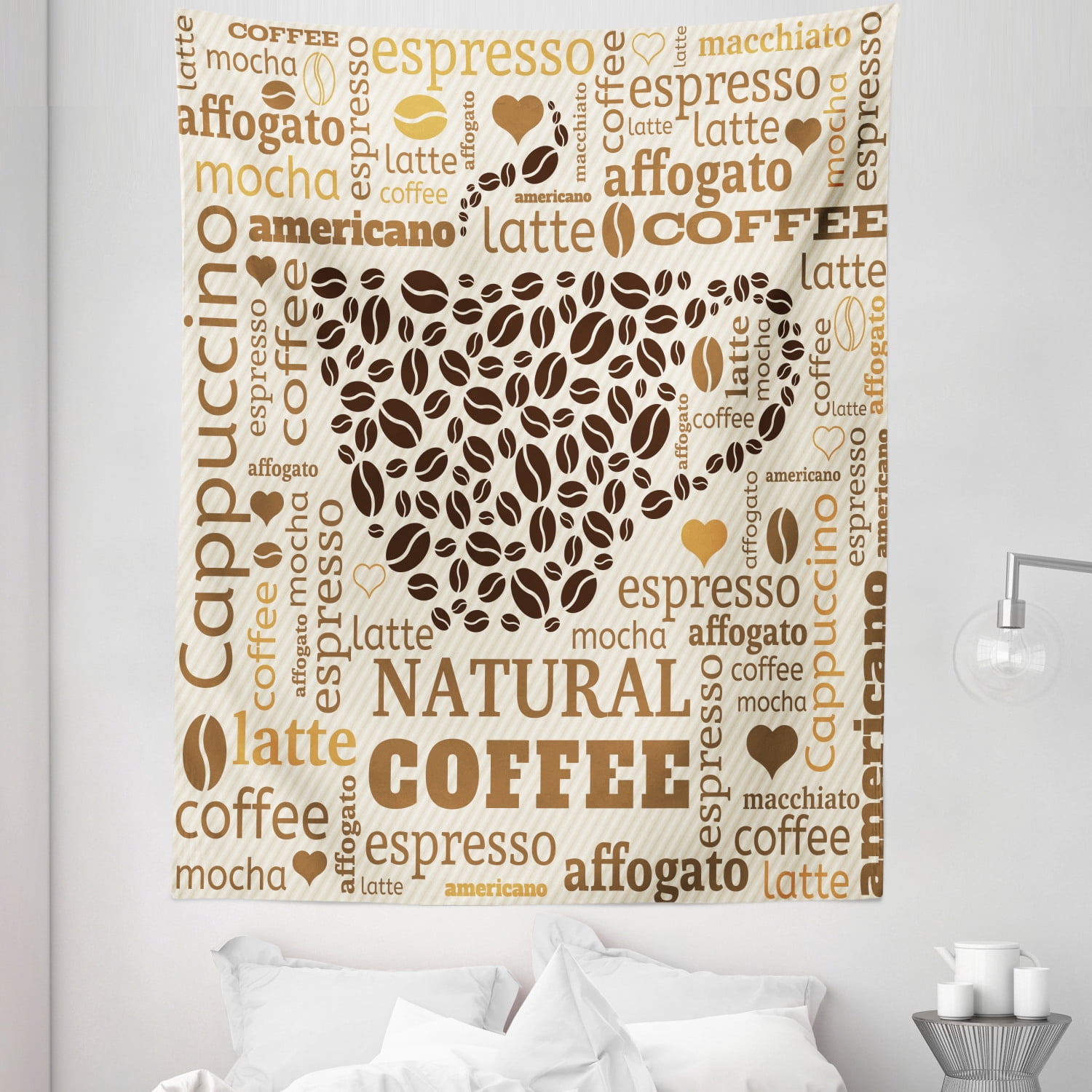 Kitchen Tapestry, Latte Cappuccino Affogato Natural with Cup Shaped ...