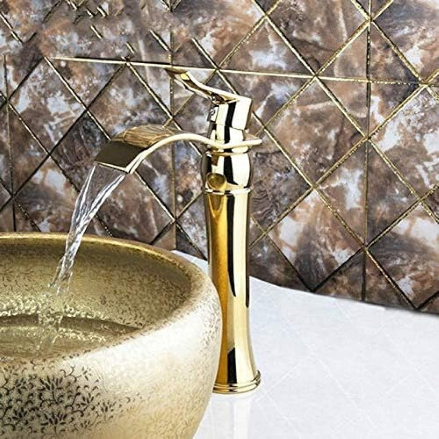 Kitchen Taps Faucet High Luxury Golden Waterafall Bathroom Brass Deck ...
